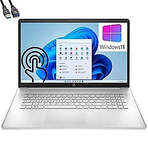 2023 HP 17 17.3" Touchscreen HD+ Laptop, 12th Gen Intel 10-Core i7-1255U up to 4.7GHz, 16GB DDR4 RAM, 512GB PCIe SSD, 802.11AC WiFi, Bluetooth5.0, Backlit KB, Silver, Windows 11, BROAG Extension Cable
