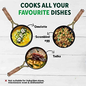 KASHVIYA Small Non-Stick Stir Fry Pan with Wood Handle, 12.7cm/5 inch, 0.3L, Black