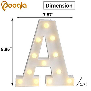 Pooqla LED Marquee Letter Lights Sign, Light Up Alphabet Letter for Home Party Wedding Decoration A