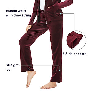 ANOTHER CHOICE Velour Tracksuit Women 2 Piece Zip-Up Velvet Sweatsuits Hooded Soft Jogging Set(Wine,Small)
