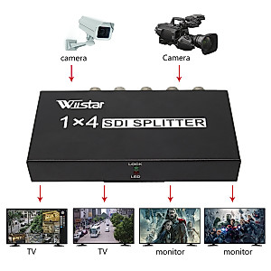Wiistar SDI 1x4 Splitter Black Amplifier Splitter 1 in to 4 Out SD-SDI HD-SDI 3G-SDI Repeater Extender