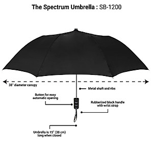 STROMBERGBRAND UMBRELLAS Spectrum Popular Style 16" Automatic Open Umbrella Light Weight Travel Folding Umbrella for Men and Women, (Black)
