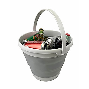 SAMMART 5.5L (1.4 Gallon) Collapsible Plastic Bucket with Lid - Foldable Round Tub with Lid - Portable Fishing Water Pail - Space Saving Outdoor Waterpot. (Grey)