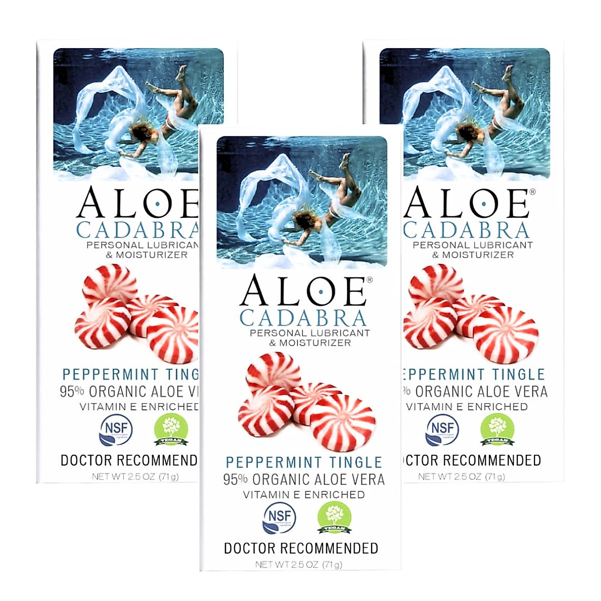 Aloe Cadabra Flavored Personal Lubricant and Vaginal Moisturizer, Organic Edible Aloe Lube for Men, Women and Couples, Non-Staining, pH Balanced, Toy Compatible (Peppermint, 2.5 Ounces, 3 Pack)