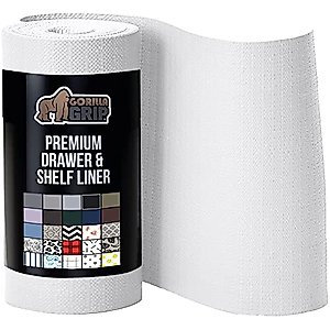 Gorilla Grip Slip Resistant Drawer and Shelf Liner, Non Adhesive Water Resistant, Easy Clean and Trim, Smooth Surface Liners for Kitchen Cabinet, Shelves, Drawers, Pantry, 12 in x 20 FT, White
