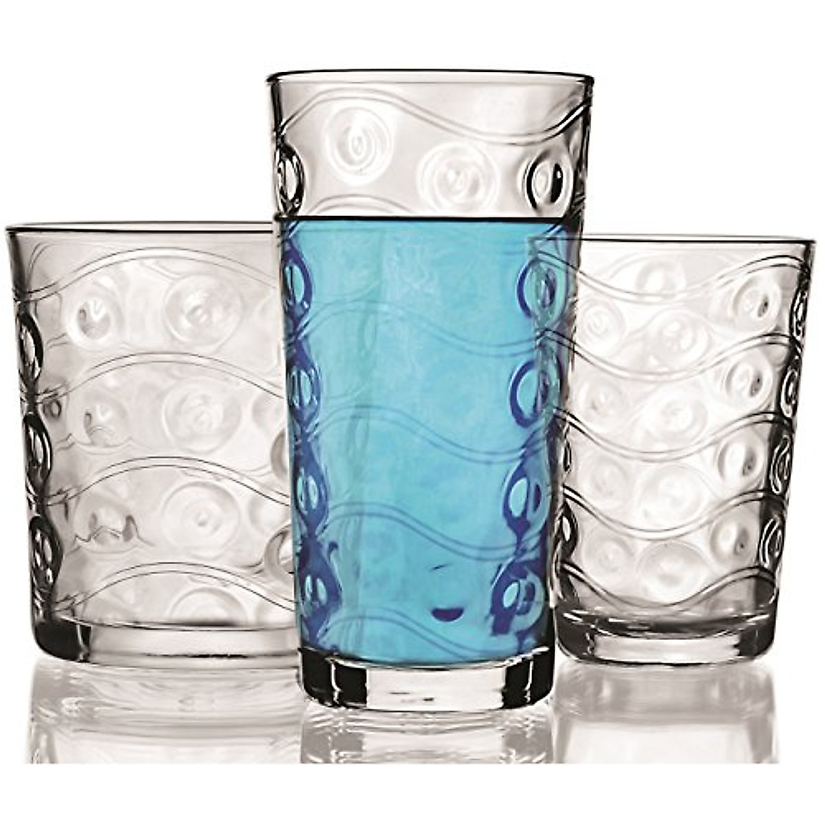 Circleware Cosmo Huge 12-Piece Glassware Set of Highball Tumbler Drinking Glasses and Whiskey Cups for Water, Beer, Juice, Ice Tea Beverages, 6-15.75 oz & 6-12.5 oz, Parade
