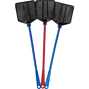 OFXDD Rubber Fly Swatter, Long Fly Swatter Pack, Fly Swatter Heavy Duty, Blue and Red Colors (3 Pack)