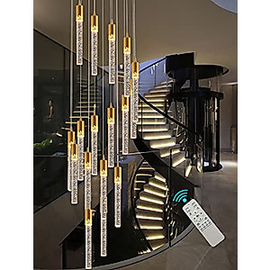 Flashing God H-11.5feet Staircase Crystal Chandeliers Modern 20-Lights Foyer Entrway Long Pendant Chandeliers High Ceiling Crystal Chandeliers with LED Dimmable 3000-6000K Lighting Fixture