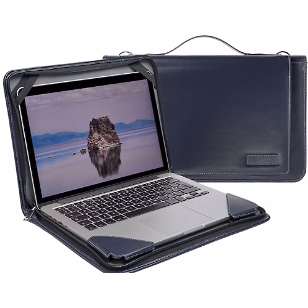 Broonel Blue Leather Laptop Messenger Case - Compatible with Dynabook Portégé X40L-K 14" Laptop