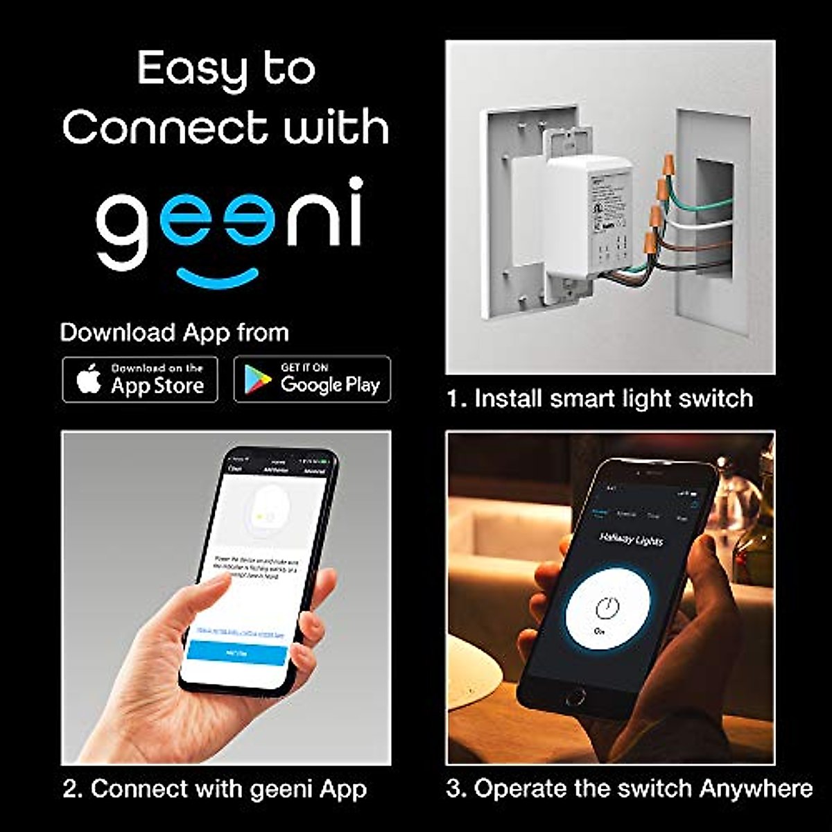 Geeni TAP Smart Wi-Fi Light Switch, No Hub Required, Compatible with Alexa, Google Home, Requires 2.4 GHz Wi-Fi (Smart Light Switch - 4 Pack)