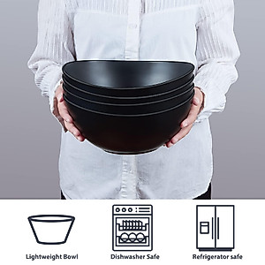 ECOHAGOU 9.6'' Serving Bowls, 84oz Bamboo Fiber Salad Bowls Set of 4, Large Bowls for Kitchen, Deep Oval Bowls for Salad, Vegetable, Fruit,Pasta,Ramen, Lightweight&Easy to Clean (Matte Black)