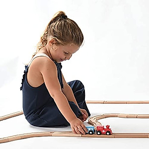Play22 Wooden Train Tracks - 52 PCS Wooden Train Set + 2 Bonus Toy Trains - Train Sets for Kids - Car Train Toys is Compatible with Thomas Wooden Railway Systems and All Major Brands - Original