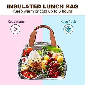 Lunch Bag for Women Insulated Lunch Box with Pockets Durable and Small Lunch Tote Bag for Work, School and Picnic (White Stripe)