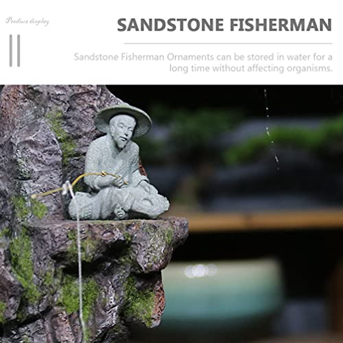 GANAZONO Fishing Accessories Mini Fisherman Statue Sandstone Chinese Oldman Sitting Fishing Garden Statue Fish Tank Ornament Asian Bonsai Pot Decoration 2pcs Plants Decor