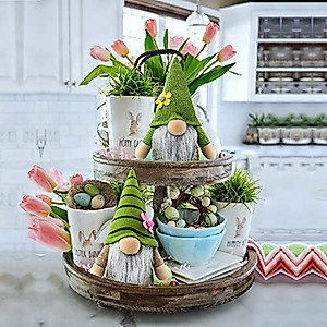 Gehydy Set of 2 Summer Gnomes Plush Flower Decoration Spring Gnome Gift Handmade Green Scandinavian Tomte Stuffed Farmhouse Decor for Home Kitchen Tiered Tray