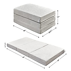 Bejibear Folding Mattress, Upgraded Memory Foam Tri-fold Mattress with Ultra Soft Cover, Oeko-tex CertiPUR-US Certified Non-Slip Breathable Washable Cover, Foldable Mattress for Floor
