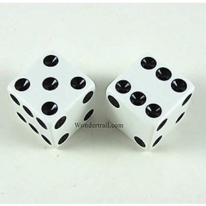 Koplow Games White Opaque Dice with Black Pips D6 25mm (1in) Pack of 2