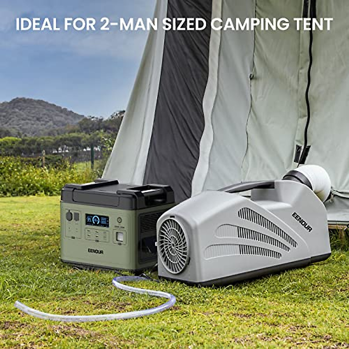 EENOUR QN650 Portable Air Conditioners, Home AC Cooling Unit 2350 BTU, 24V DC & 100-240V AC, 3 Fan Speeds, LCD Display, 59~86 °F for Camping Tent, Room, Car and RV