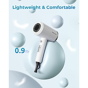SHRATE Lightweight Ionic Hair Dryer with Diffuser - Powerful 1800W Blow Dryer for Fast Drying - Professional Low Noise Mini Hair Dryer for Travel, Gifts, Hair Styling (White)