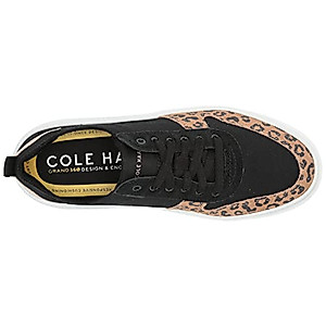 Cole Haan Women's Grandpro Rally Canvas Court Sneaker, Black/Printed Leopard/Rose Gold/Optic White Outsole, 6