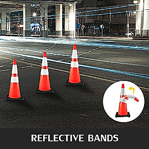 VEVOR 6Pack 36" Traffic Cones, Safety Road Parking Cone with Black Weighted Base, PVC Orange Traffic Safety Cones, Hazard Cones Reflective Collars for Construction Traffic Parking