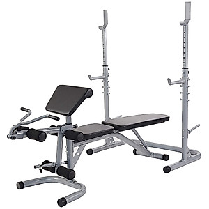 BalanceFrom RS 60 Multifunctional Workout Station Adjustable Olympic Workout Bench with Squat Rack, Leg Extension, Preacher Curl, and Weight Storage, 800-Pound Capacity, Gray