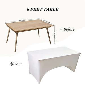Fixwal 6FT Fitted Tablecloth, 2 Pack Table Covers for 6 Foot Tables, Table Cloth Rectangle Table, White Spandex Table Cover (72L x 30W x 30H Inch)