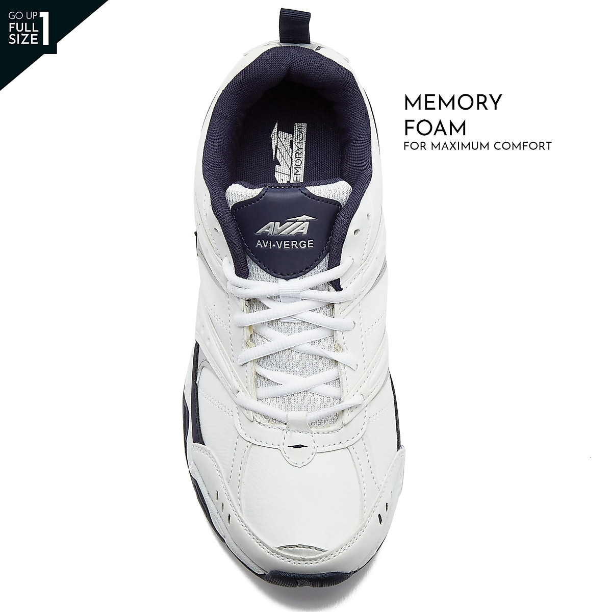 Avia Avi-Verge Mens Sneakers - Cross Trainer Mens Tennis Shoes, Pickleball or Walking Shoes for Men, White/True Navy, 14 Medium