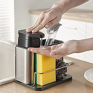 TESOT Sink Caddy Sponge Holder Organizer and Dish Soap Pump Dispenser, Stainless Steel