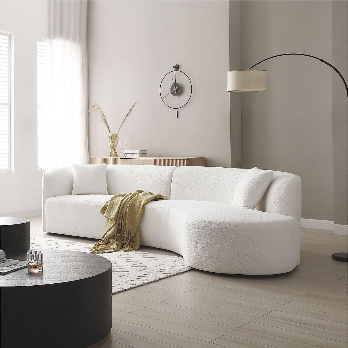 KEVINSPACE 126.37" Modern Curved Sofa Luxury Style Living Room Sectional Sofa Lounge Chaise Upholstery with Chaise 2-Piece Set, Fully Assembled Right Hand Facing Sectional, Pearl Couch, White