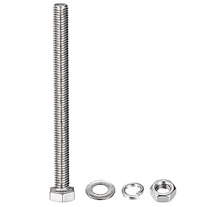 uxcell M8 x 90mm Hex Head Screws Bolts, Nuts, Flat & Lock Washers Kits, 304 Stainless Steel Fully Thread Hexagon Bolts 4 Sets