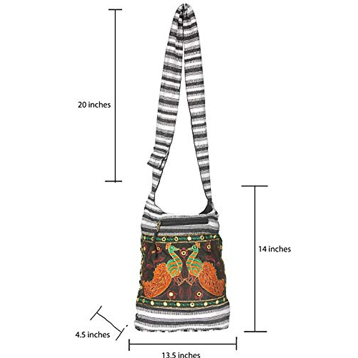 Hobo Shoulder Bag Messenger Casual Everyday Large Hippie Market Thick Functional (Black White)