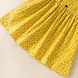 VINUOKER Toddler Baby Girls Floral Dress Long Sleeve Cotton Dress Fall Winter Midi Dress Little Girl Dress 2-7 Years Yellow