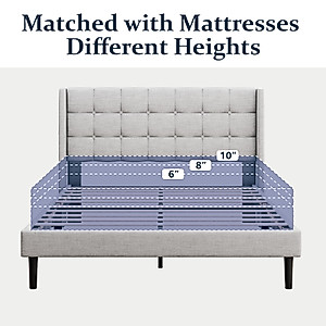 Sismplly Full Size Bed Frame with Headboard, Modern Upholstered Platform Bed Frames, Button Tufted Wingback Mattress Foundation, No Box Spring Needed, Easy Assembly, Light Grey
