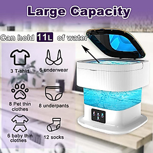 Mini Washing Machine, Portable Foldable Washer, 11L Large Capacity Upgrade Model, Small Collapsible Compact Laundry Washer and spin dryer, Apartment, Dorm, Rv, Socks, Underwear, Baby Clothes (Purple)