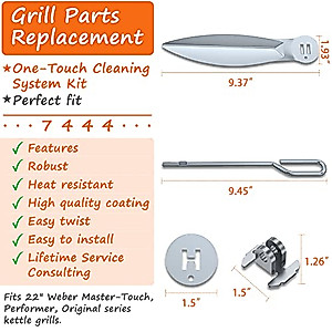 22-1/2-Inch One-Touch Cleaning System Kit for Weber Grill Parts, 7444 Weber Grill Replacement Parts, Thicker, Sturdy, Heat Resistant, Easy to Install, Silver