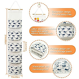 MOTASOM 3Pcs Over The Door Hanging Storage Bag, Waterproof Wall Closet Organizer with 5 Pockets, Linen Fabric Wall Hanging Mounted Organizer Pocket for Room Bathroom Bedroom Kitchen