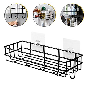 DOITOOL Self Adhesive Bathroom Shelf with Hooks, Shower Organizer Metal Shower Rack Bathroom Storage Basket, Kitchen Organization and Bathroom Storage