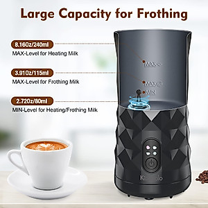 KIGOZOLO Milk Frother Steamer 4 in 1 Electric Coffee Frother with Quiet Operation,Effortless Foam,Unique Diamond Design,Temperature Control, and Auto Shut-Off, Perfect for Coffee Lovers(Black)