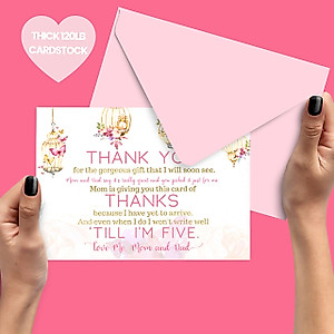 Fancy Floral Baby Shower Thank You Cards with Envelopes Blank Notes Prefilled Message Girls Personalize for Registry Gifts Pink Butterfly and Floral Notecard Set 4x6 Stationery, 15 Pack