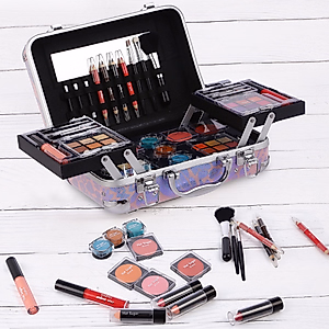 Hot Sugar All In One Makeup Set for Adults and Girls - Full Makeup Kit for Beginners With Eye Shadow Palette, Blush, Lip Gloss, Brush, Mirror (Pink Leopard)