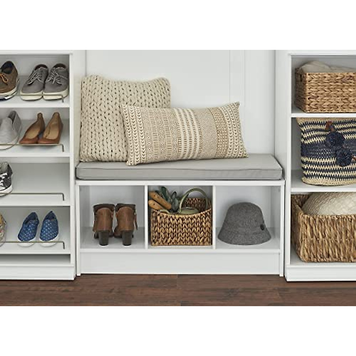 ClosetMaid 1631 Cubeicals 3-Cube Storage Bench, White with Gray Cushion