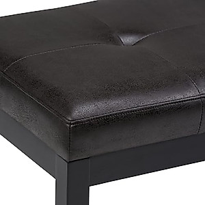 SIMPLIHOME Lacey 43 inch Wide Rectangle Ottoman Bench Distressed Black Tufted Footrest Stool, Faux Leather for Living Room, Bedroom, Contemporary Modern