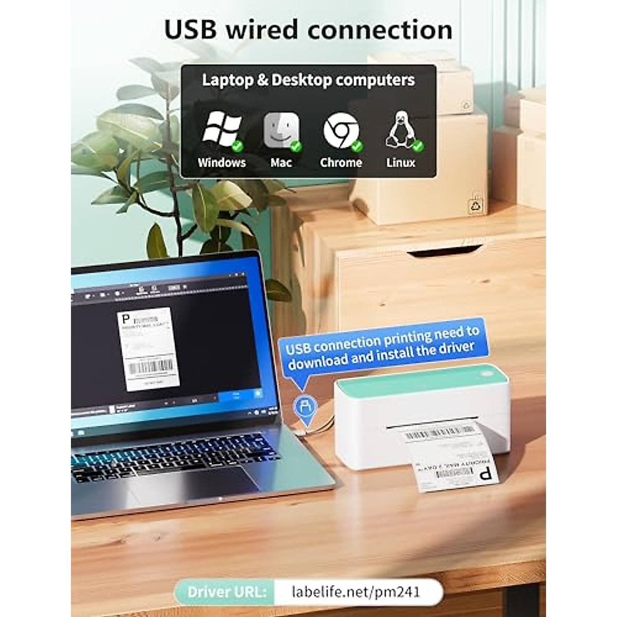 Phomemo Bluetooth Thermal Shipping Label Printer for Small Business, 241BT Wireless Thermal Label Printer for Shipping Packages, Compatible with iPhone, Android, Amazon, USPS