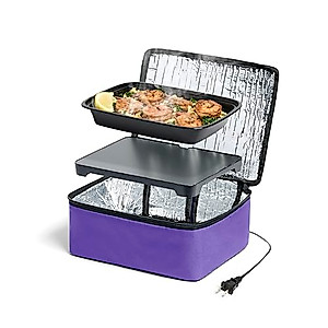 HotLogic Mini Portable Electric Lunch Box Food Heater - Innovative Food Warmer and Heated Lunch Box for Adults Car/Home - Easily Cook, Reheat, and Keep Your Food Warm - PURPLE - 120V