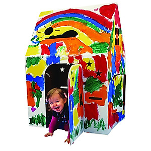 Easy Playhouse - Kids Art and Craft for Indoor and Outdoor Fun, Color, Draw, Doodle on this Blank Canvas – Decorate and Personalize a Cardboard Fort, 34" X 27" X 48" - Made in USA, Age 3+