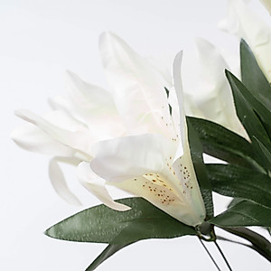Simply Elegant 22" Artificial White Tiger Lily Bundle (10 Flowers) 30 Leaves Real Touch Fake Flowers for Home Garden, Office, Flowers Arrangement, Wedding Centerpiece, DIY