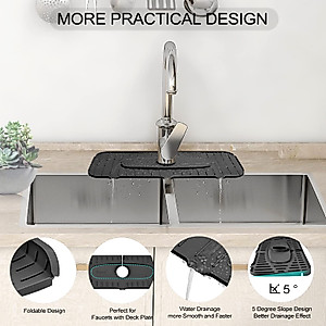 Kingmall Silicone Faucet Mat, Kitchen Faucet Mat for Drip Catcher, 100% Food Grade Silicone, Black, Deck Mount, Single Hole, Reusable, for Faucets with 1cm(0.4 Inch) Deck Plate