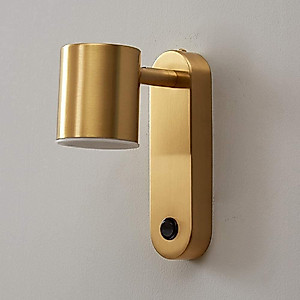 Cordless Wall Sconce Nordic Mini Wall Lamp Brushed Gold Finish Brass Bracket with Pressure Sensor Switch LED Wall Light 7W Dimmable Decorative Fixture Adjustable Head Sconce for Bedroom Bedside Lighti
