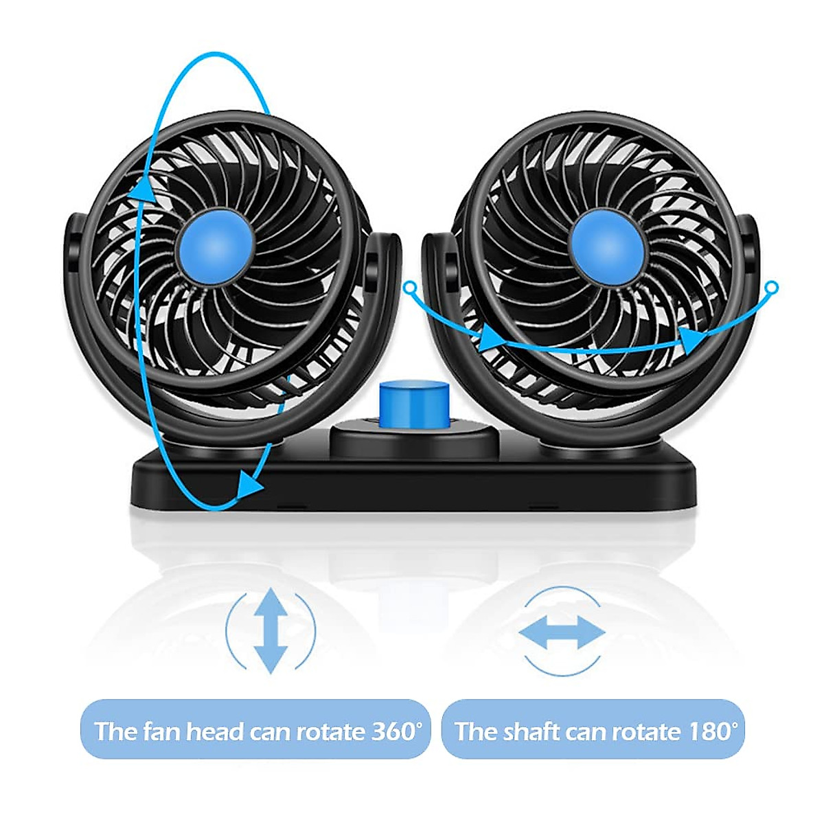 Dual Head Car Fan with Cigarette Lighter Adaptor,2 Speed Strong Quiet Wind+All-Round Adjustment Car Fans that Blow Cold Air Wide Range,Summer Car Essentials Desk Fan for SUV RV Truck Dashboard